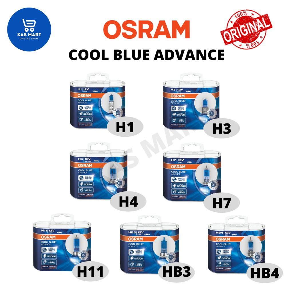 Genuine Osram Cool Blue Advance H1 H3 H4 H7 H11 HB3 HB4 Set (2 pcs ...