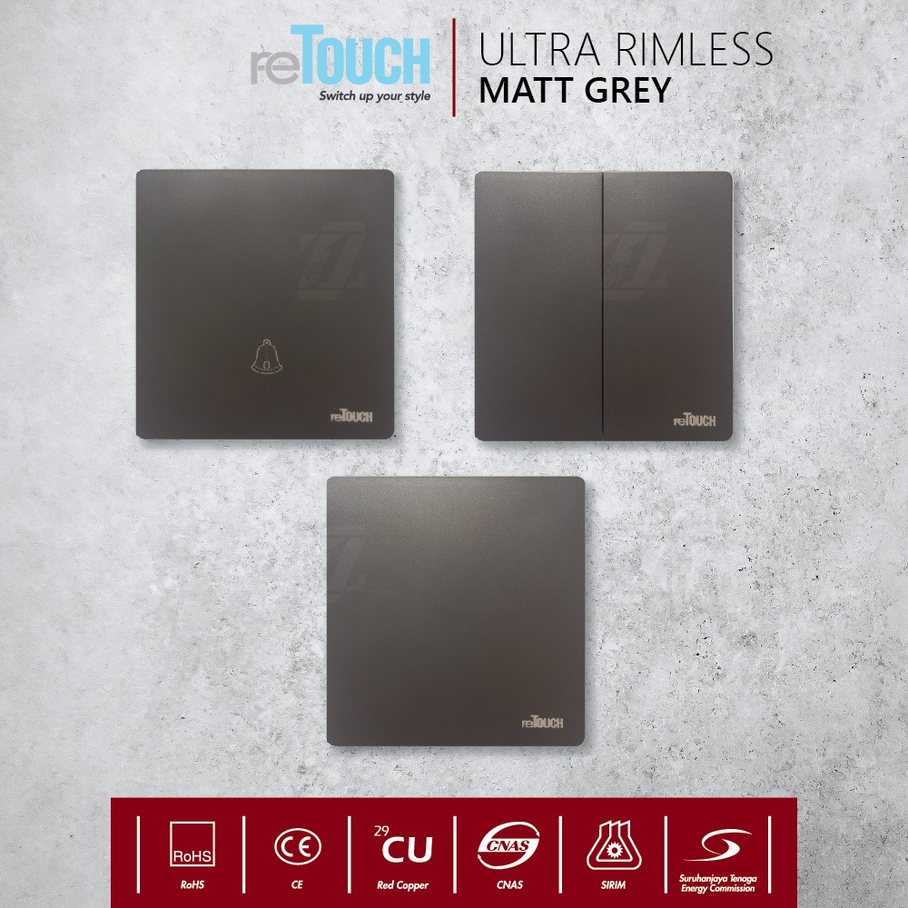 Retouch Ultra Rimless 1G Doorbell, 2G Auto Gate, 16A Intermediate [GREY ...