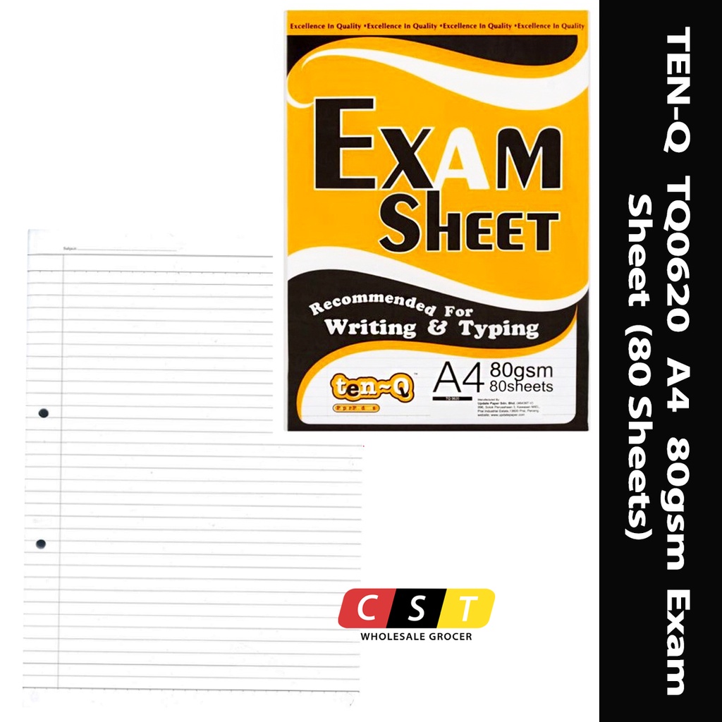 TEN-Q TQ0620 A4 80gsm Writing Paper Exam Sheet (80 Sheets) | Shopee ...