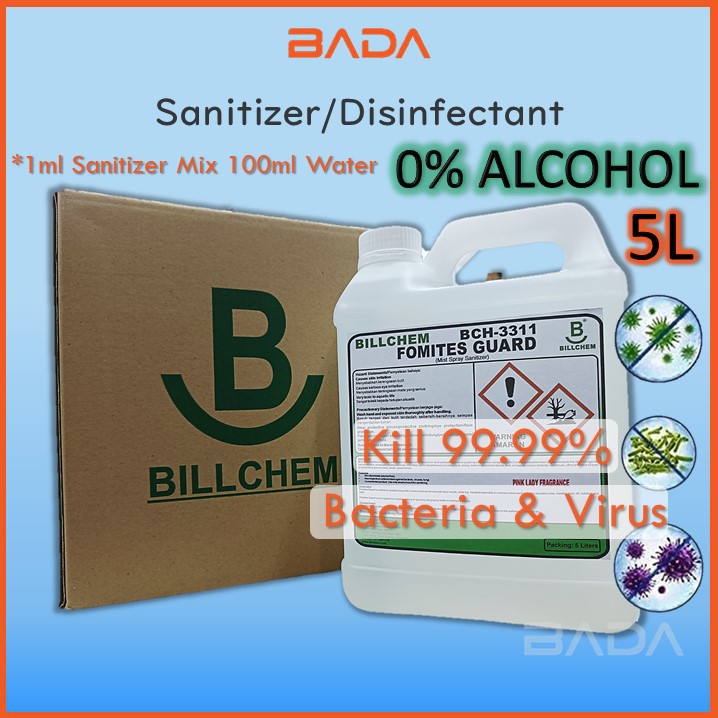 Malaysia Store BILLCHEM None Alcohol Sanitizer 5L Disinfectant Spray Pembasmi Kuman Tanpa ...