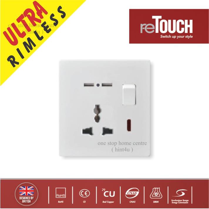 ReTouch ULTRA RIMLESS 13A Multiple Switch Socket come with Double USB ...
