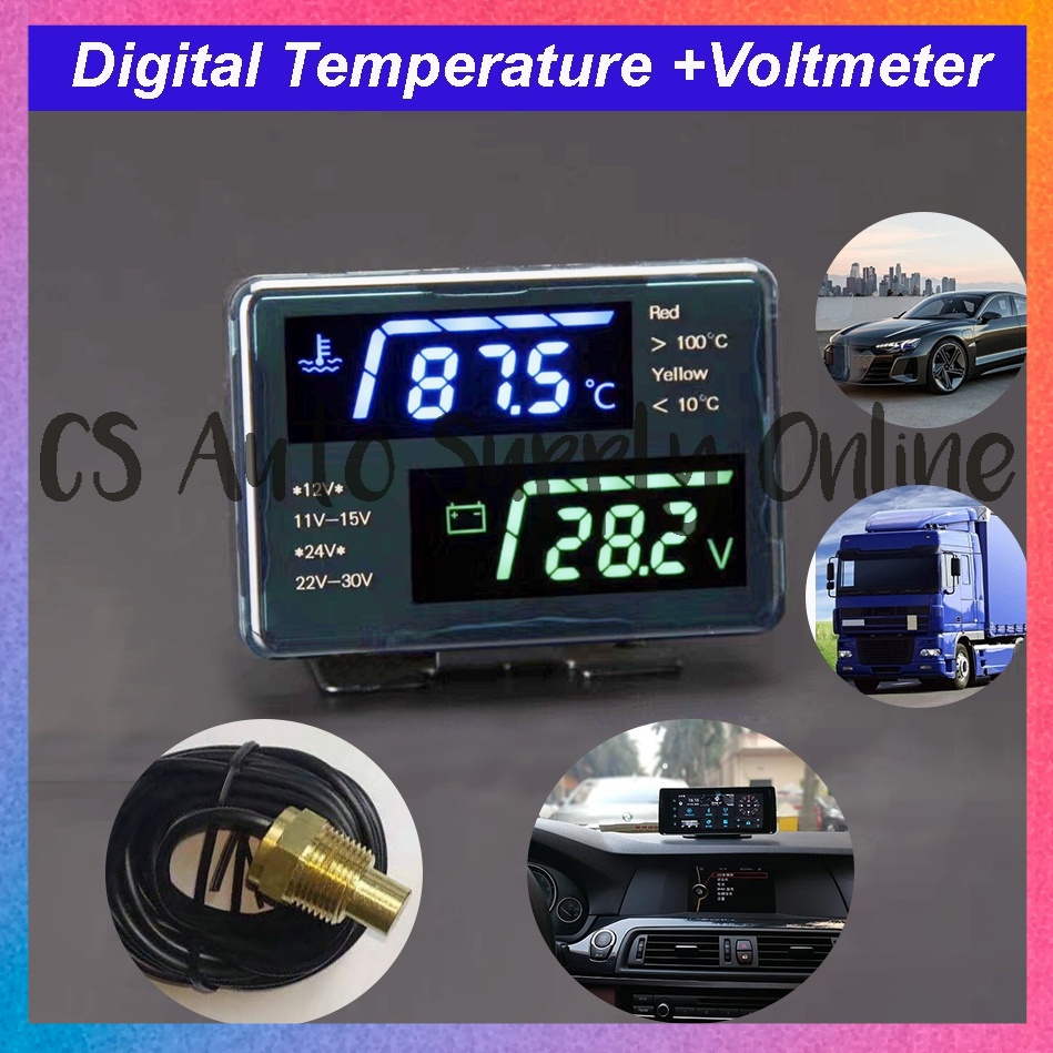Digital Temperature voltmeter LED Display 12V 24V Car Lorry Water Gauge ...