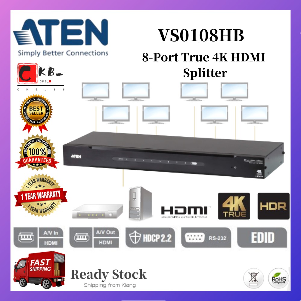 🔥ORIGINAL🔥ATEN VS0108HB - 8-Port True 4K HDMI Splitter with 1 Year ...