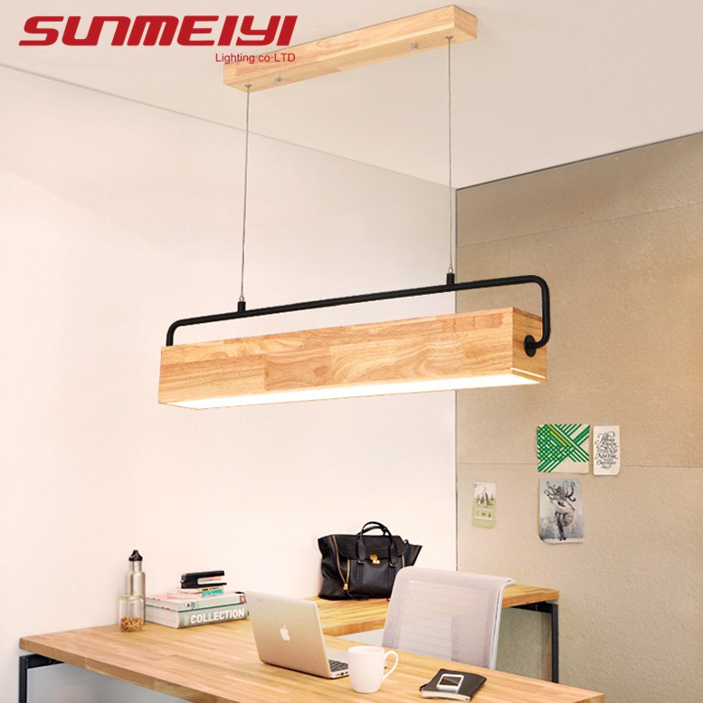 SUNMEIYI Wooden Long Shaped LED Ceiling Lights For Dining Room Wood Bar Hanging Lamp Restaurant ...