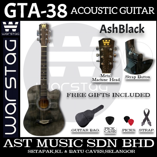 Warstag GTA-38 Acoustic Guitar with Metal Machine Head - Ash Black ...