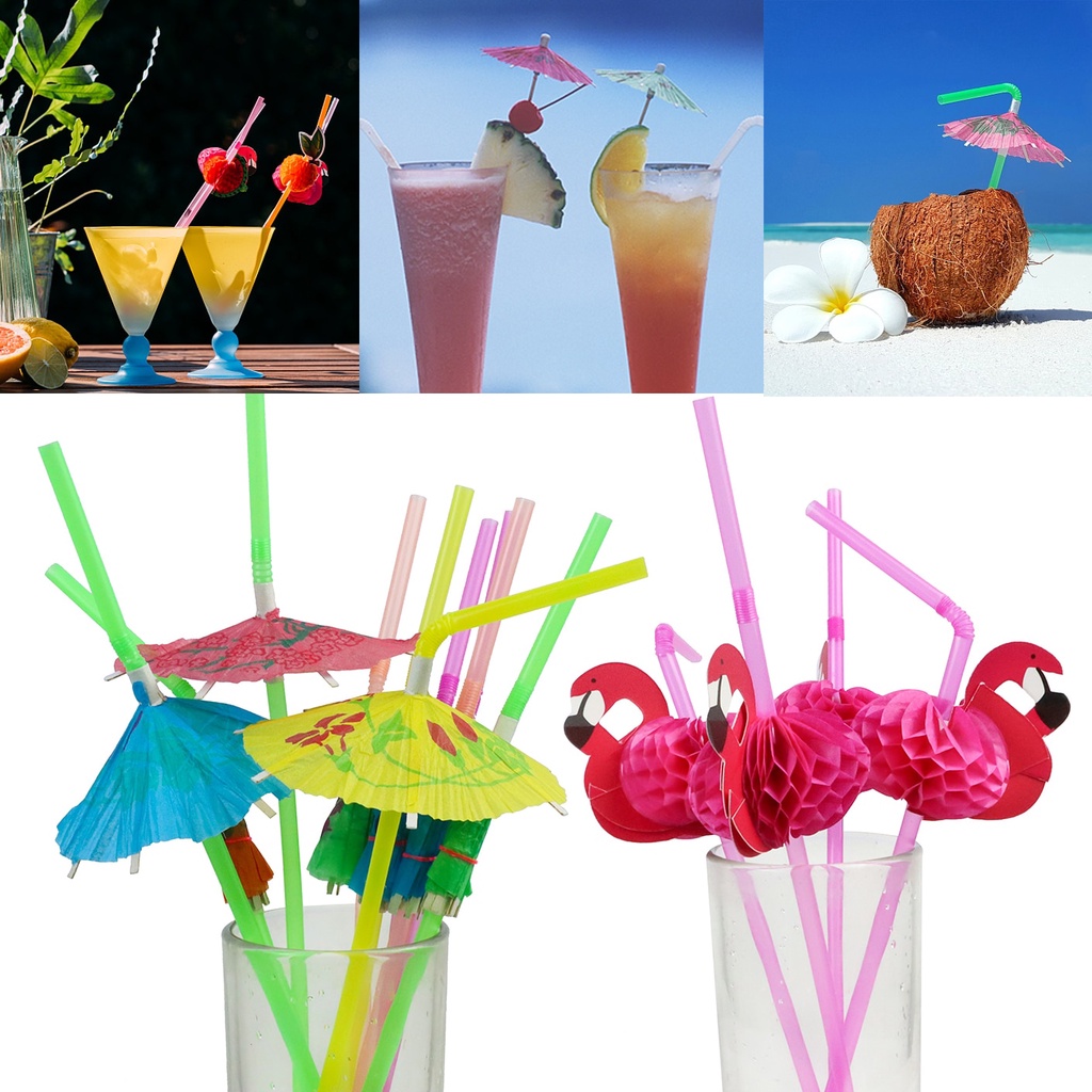 Summer Party Flamingo Straw Pineapple Paper Umbrella straw Cake Toppers ...