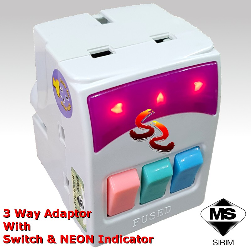 Standard 3 pin Multi Plug Switch Socket Adaptor 3 Way Adapter Multi ...