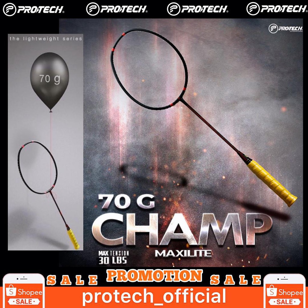 PROTECH MAXILITE CHAMP RACKET RACQUET (FREE GRIP + FREE STRING ...