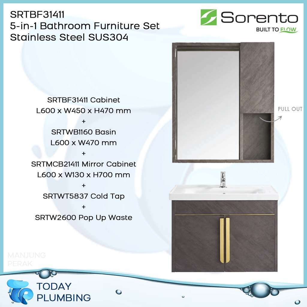 Sorento SRTBF31411 5-in1 Stainless Steel SUS304 Bathroom Furniture Set ...