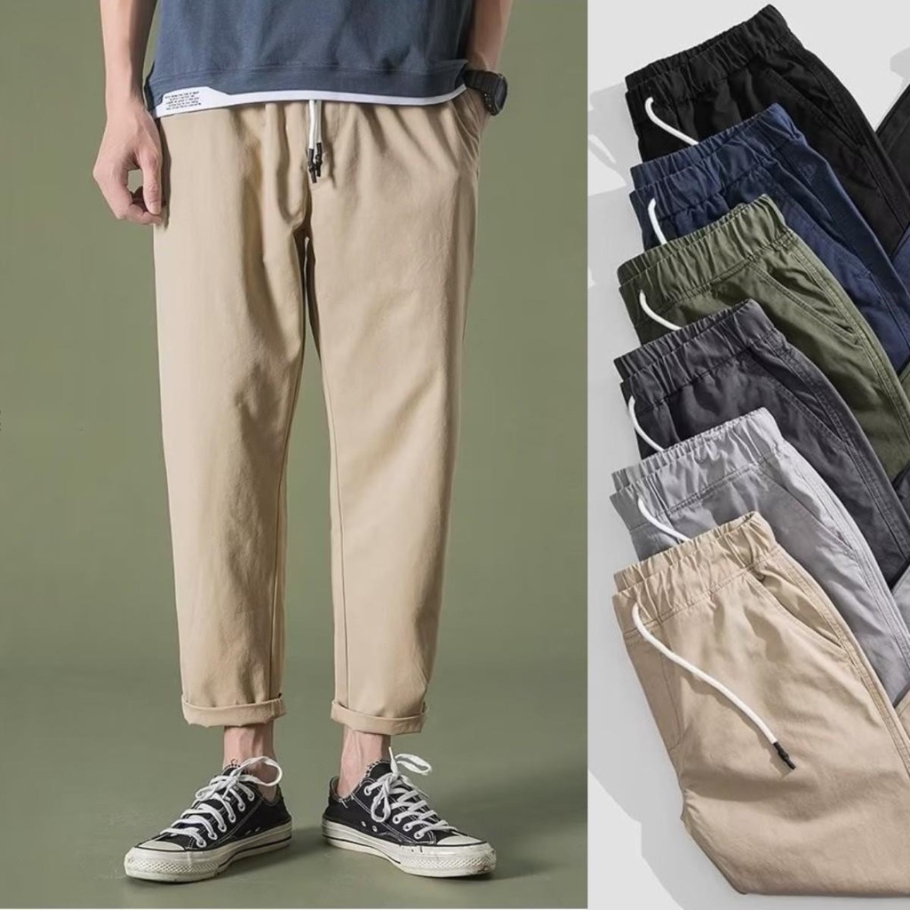 🔥COTTON🔥 Summer Korean Plain Khakis Kargo Work Straight Cut Slim Fit ...