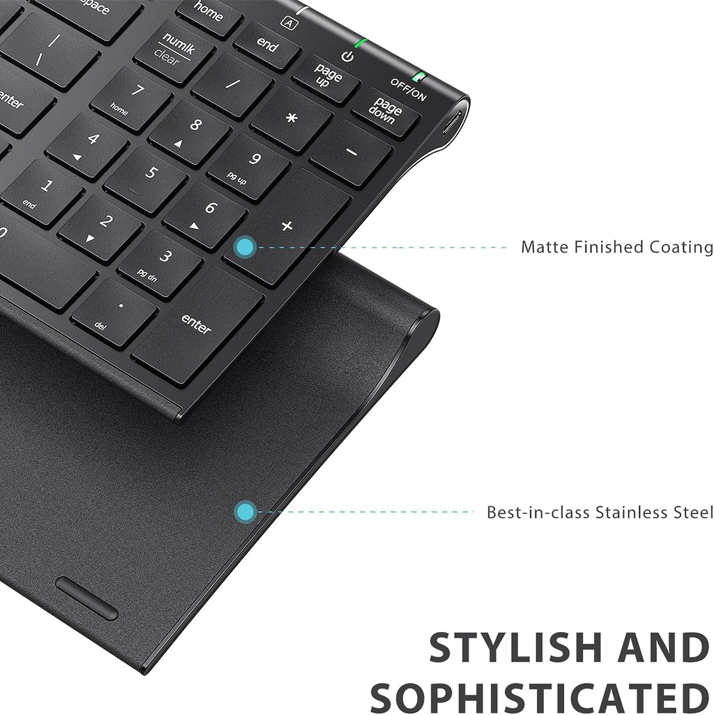 iClever GKA22S/B Rechargeable Keyboard with Number Pad, Full-Size ...