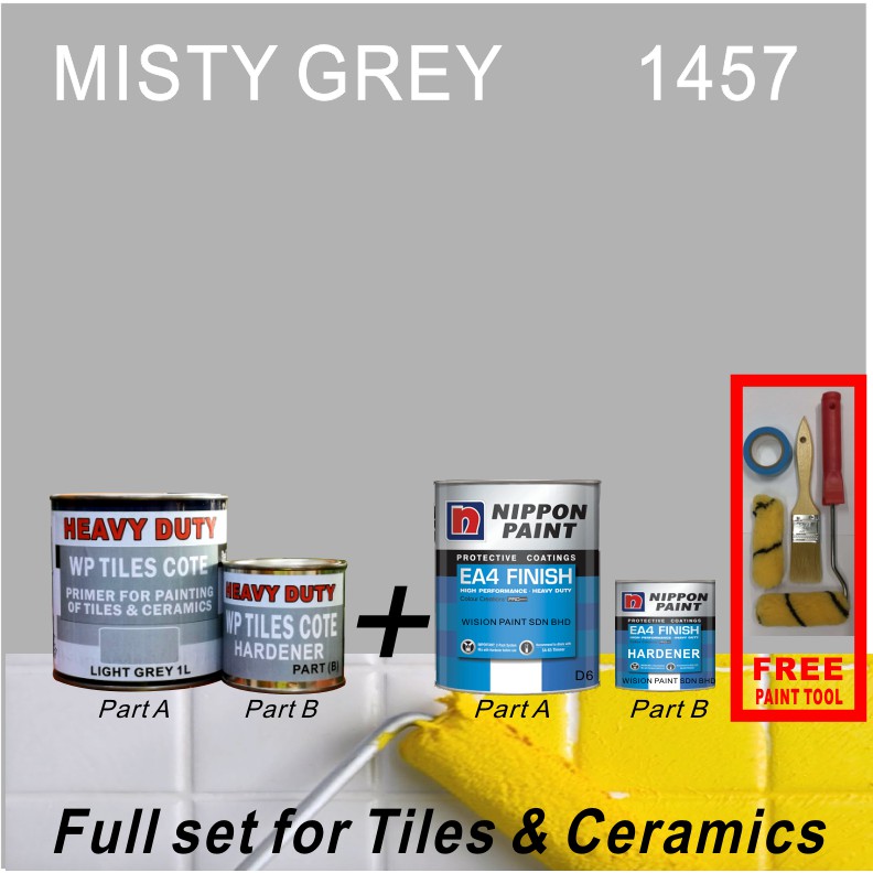 MISTY GREY 1457 / 1 SET EA4 ( 1L HEAVY DUTY WP TILES COTE PRIMER / 1L ...
