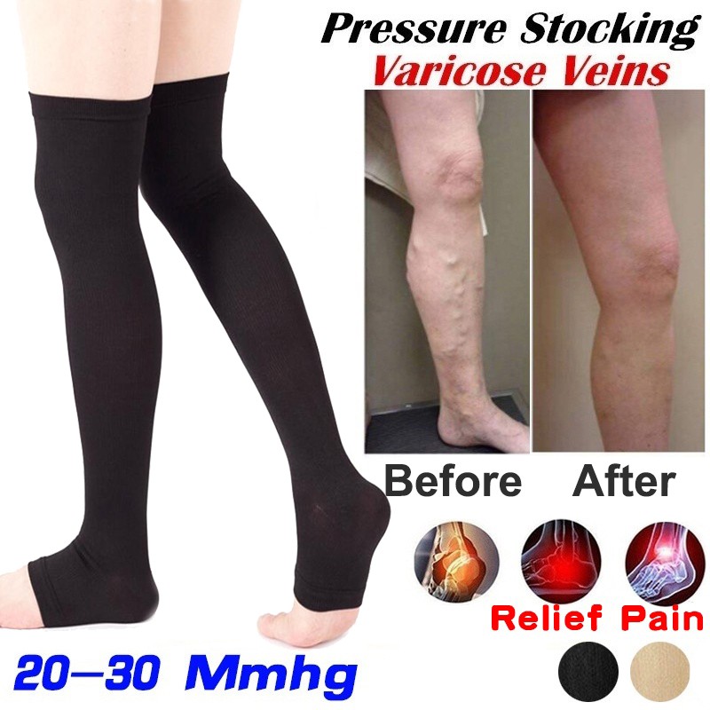 20-30mmHg Thigh High Compression Stockings - Open Toe Leg Support for ...