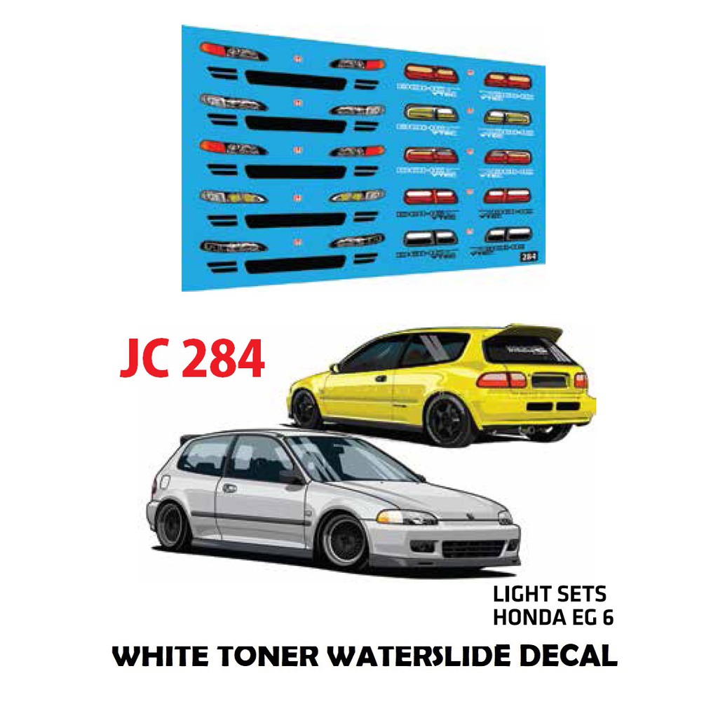 JC284 - HONDA EG6 LIGHT DECALS Hotwheels 1:64 diecast custom white ...