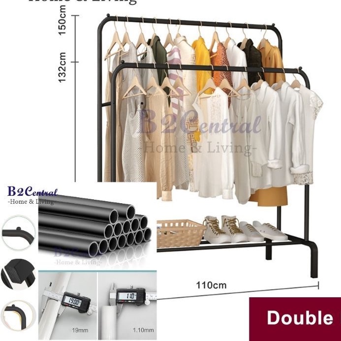 READYSTOCK🔥 RAK BAJU BESI 2 TINGKAT TAHAN LASAK PENYANGKUT BAJU SIDAI ...