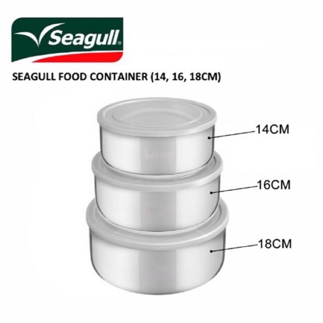 SEAGULL Stainless Steel FOOD CONTAINER SET OF 3 (14CM, 16CM, 18CM ...