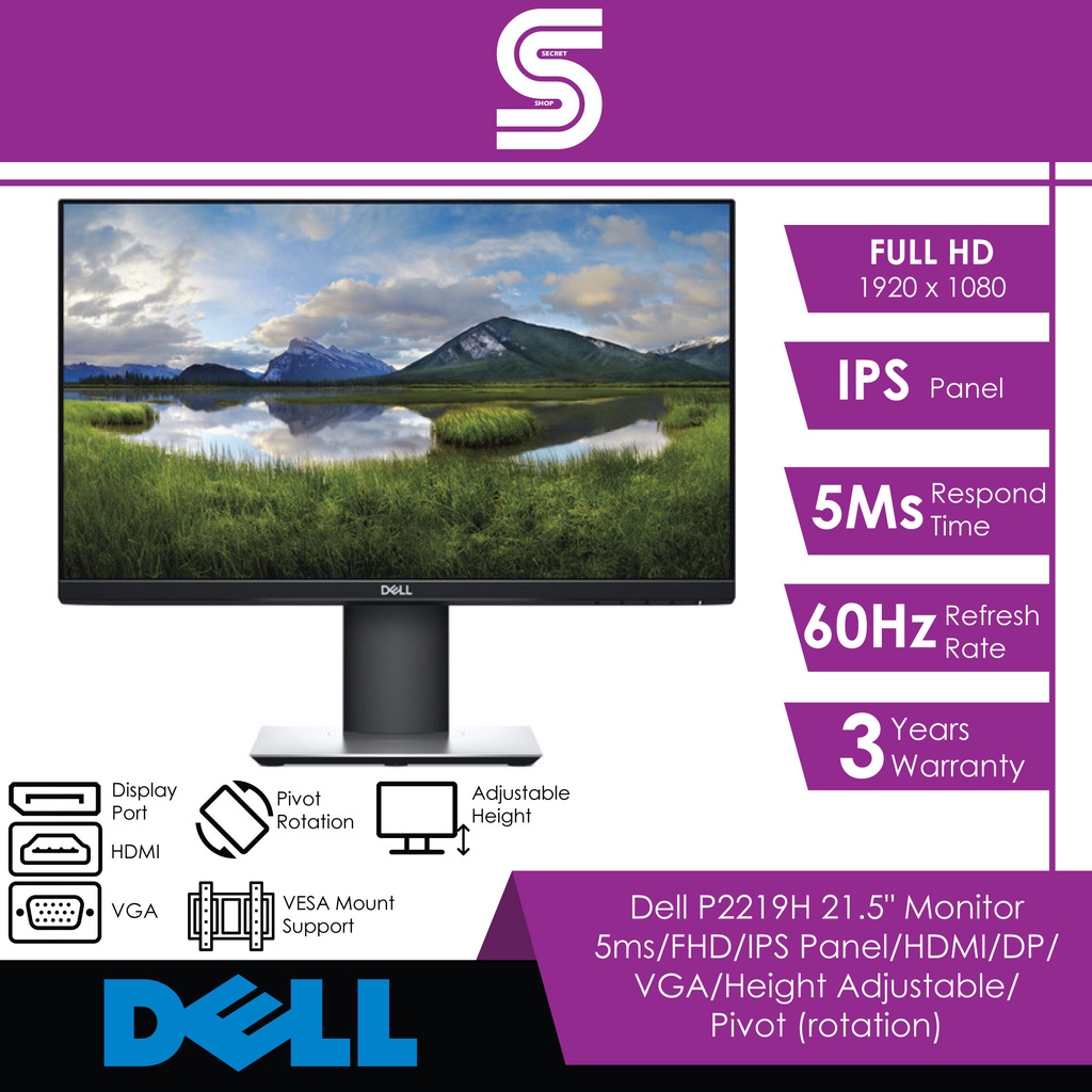 Dell P2219H Monitor - 21.5"/5ms/FHD/IPS Panel/HDMI/DP/USB Up ...