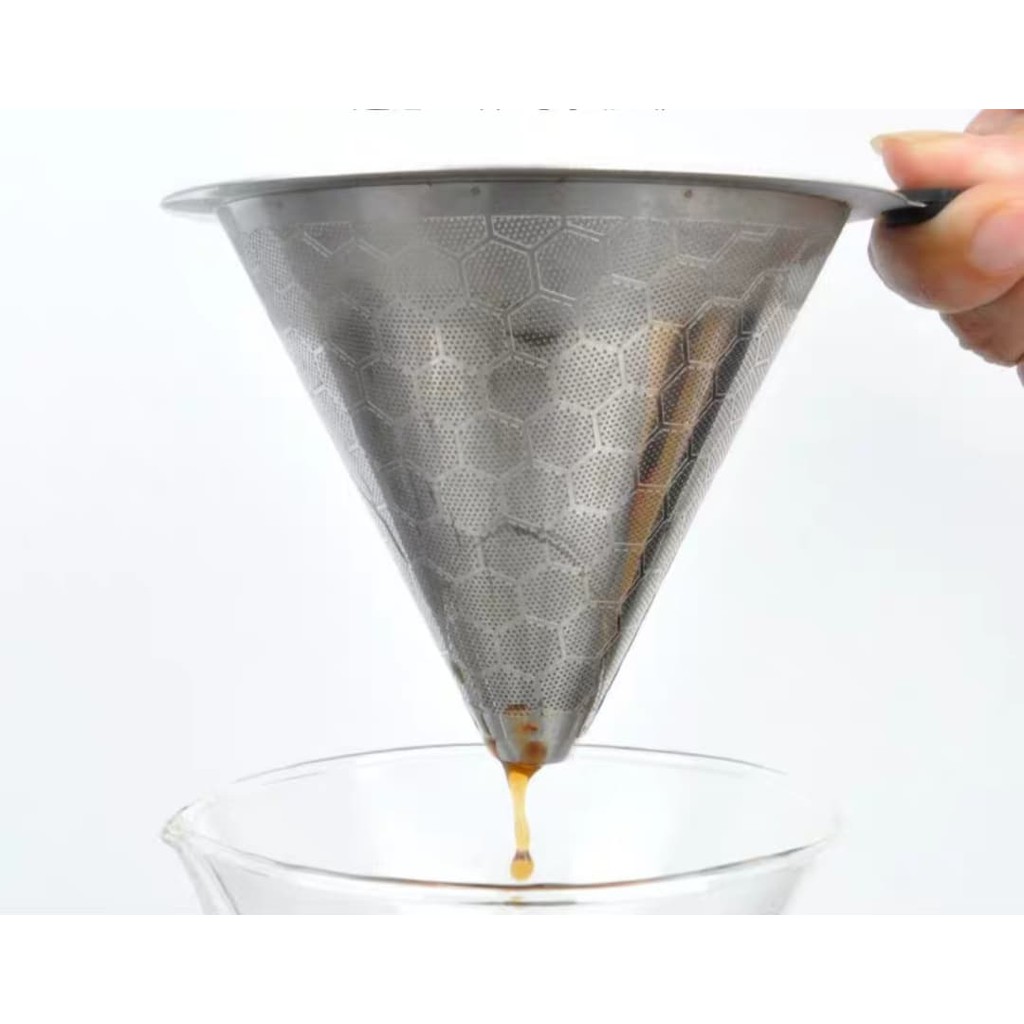 Coffee Dripper Funnel Reusable Stainless Steel Coffee Filter Holder v60 ...