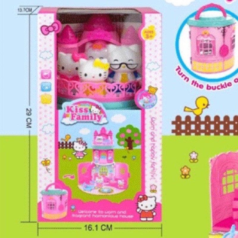 Pink Playhouse Kitty Cat/Hello Kitty 3 Layer Doll House Castle with 4 ...