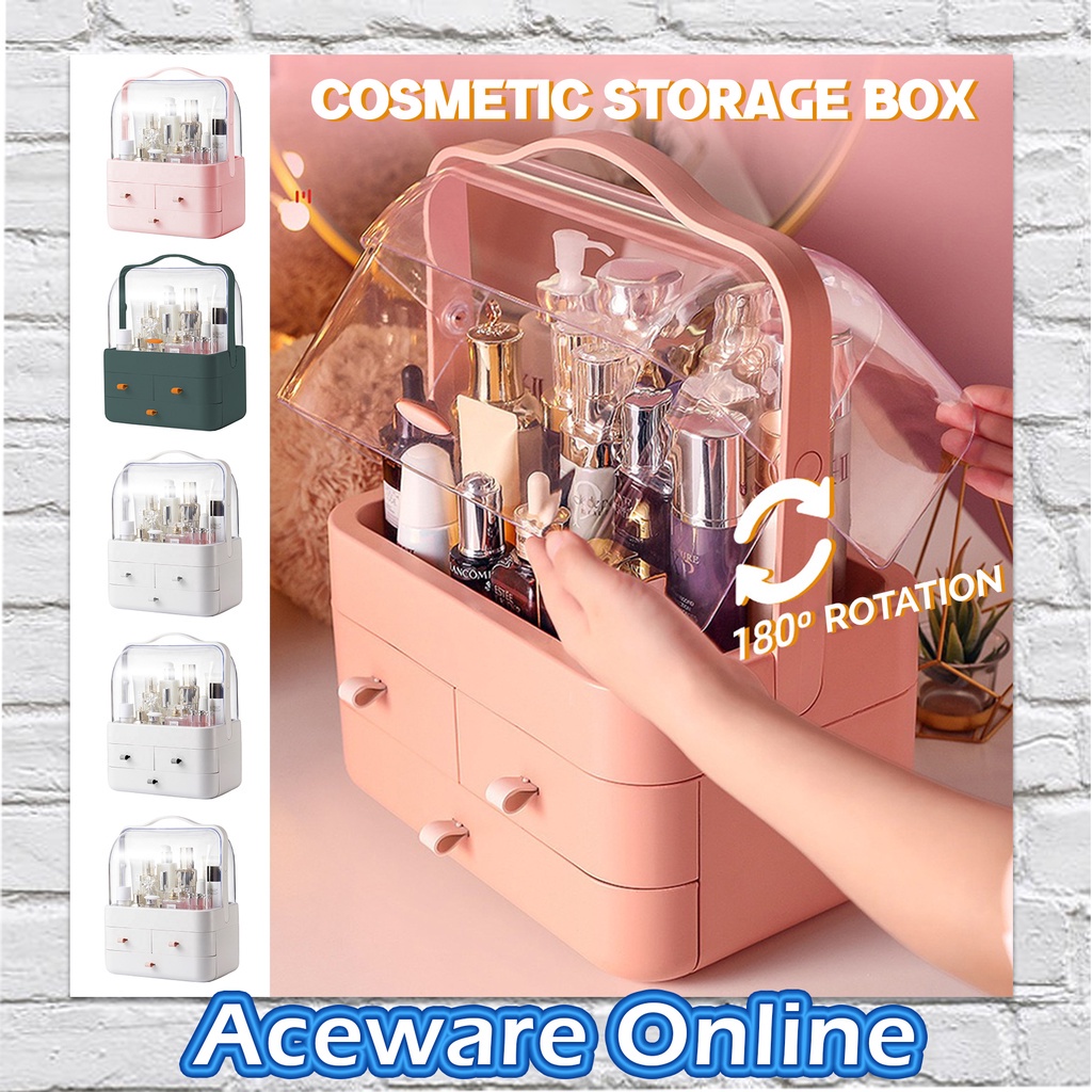 3 Layer Luxury Makeup Storage Box with Handle Cosmetic Organizer ...