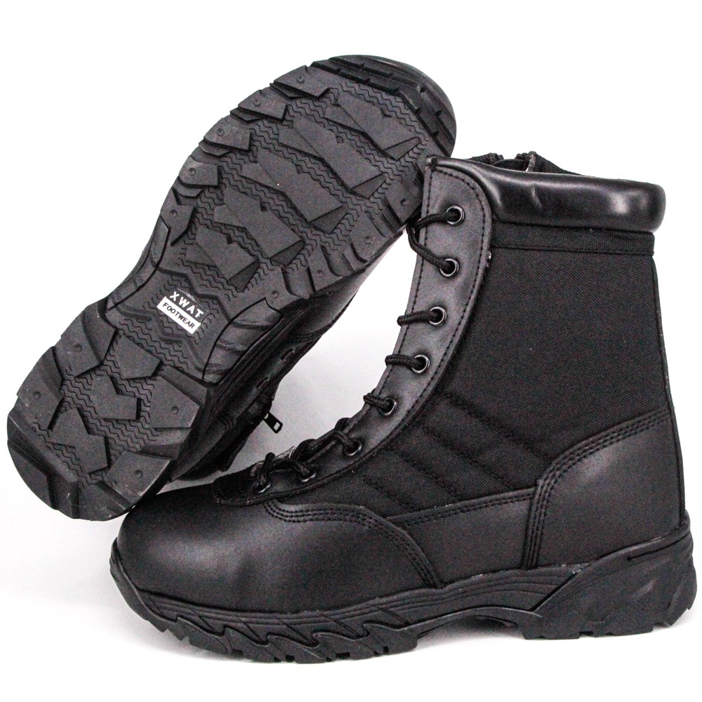 Men Leather Tactical Army Police Security Boots with side Zip Kasut ...