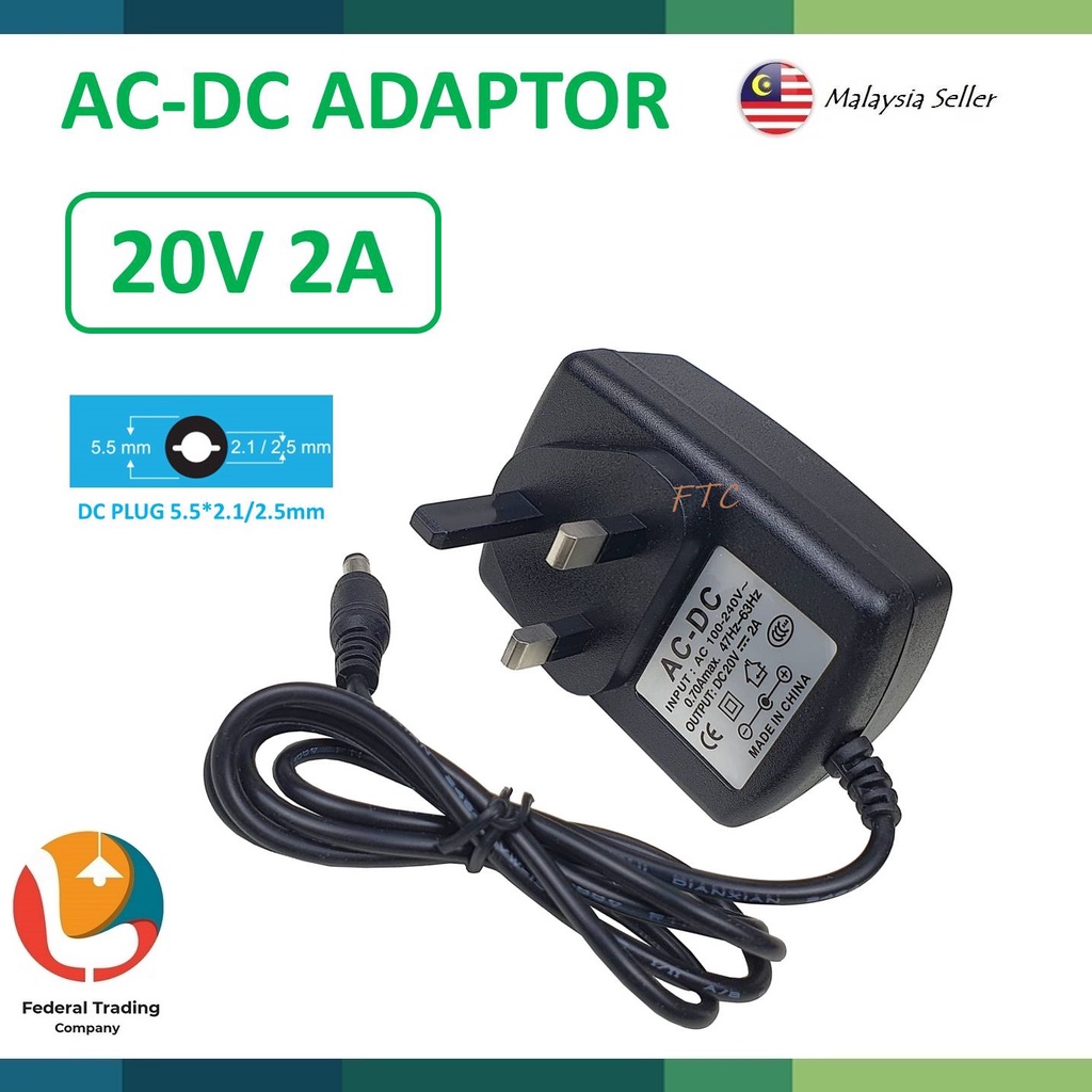 Universal AC-DC 20V 2A Power Supply Adaptor Adapter Penyesuai Bekalan ...