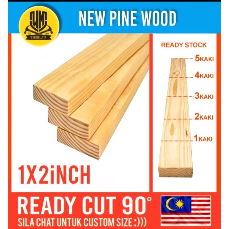 ReadyStock Kayu Pine Baru(Baru Dari kilang), Kayu Pine Siap Ketam 1"x 2 ...