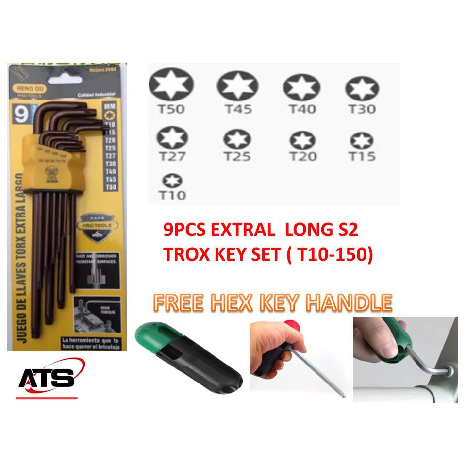 9PCS HEAVY-DUTY EXTRAL LONG S2 BALL POINT HEX KEY SET (1.5MM -10MM ...