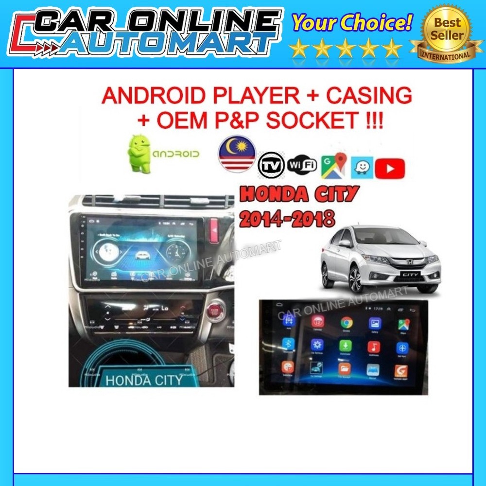 HONDA CITY 14-2020 BIG SCREEN ANDROID 12 MEDIA PLAYER WITH CASING & OEM ...