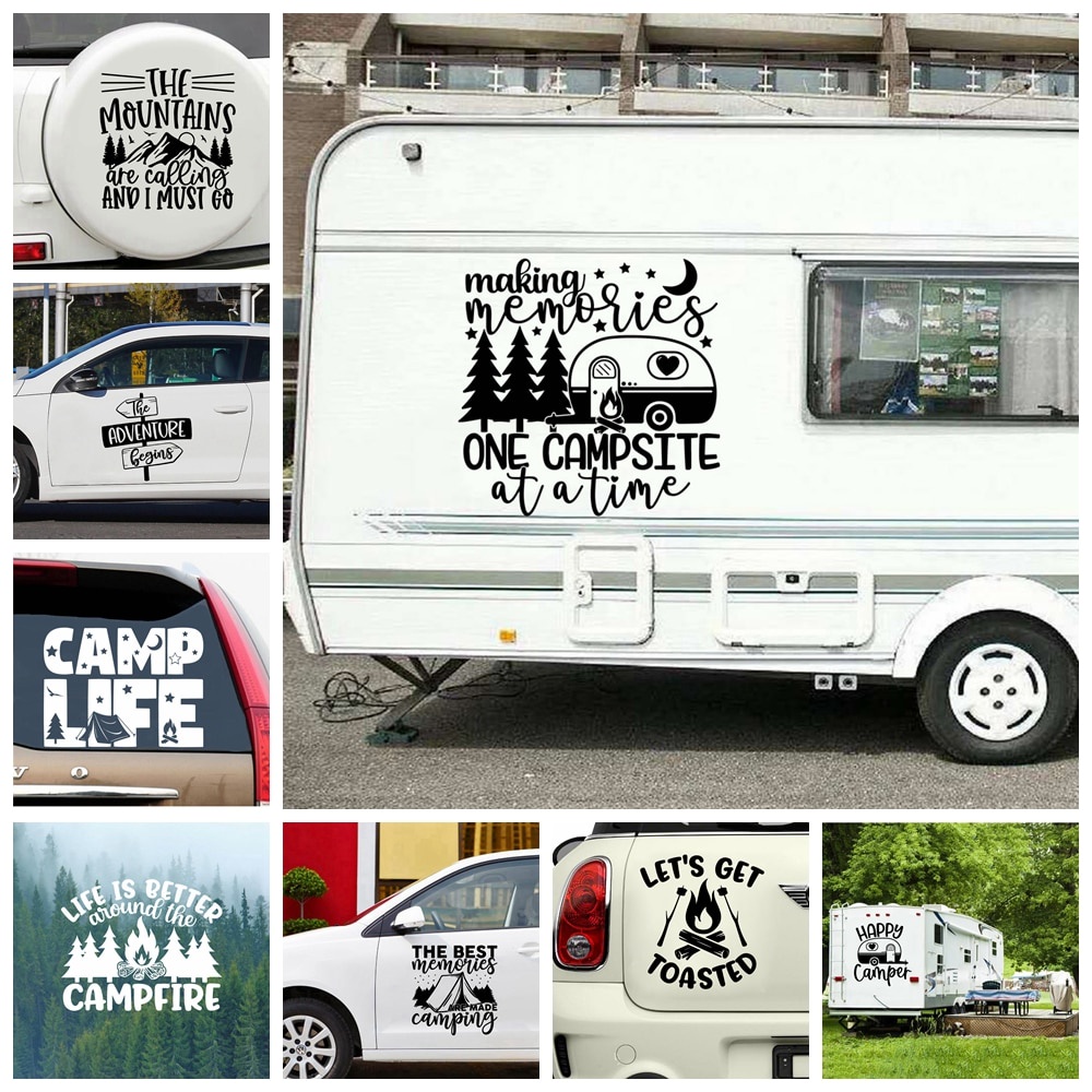 Cartoon Camp Quote Stickers On The Car Personalized Camping Frase Car ...