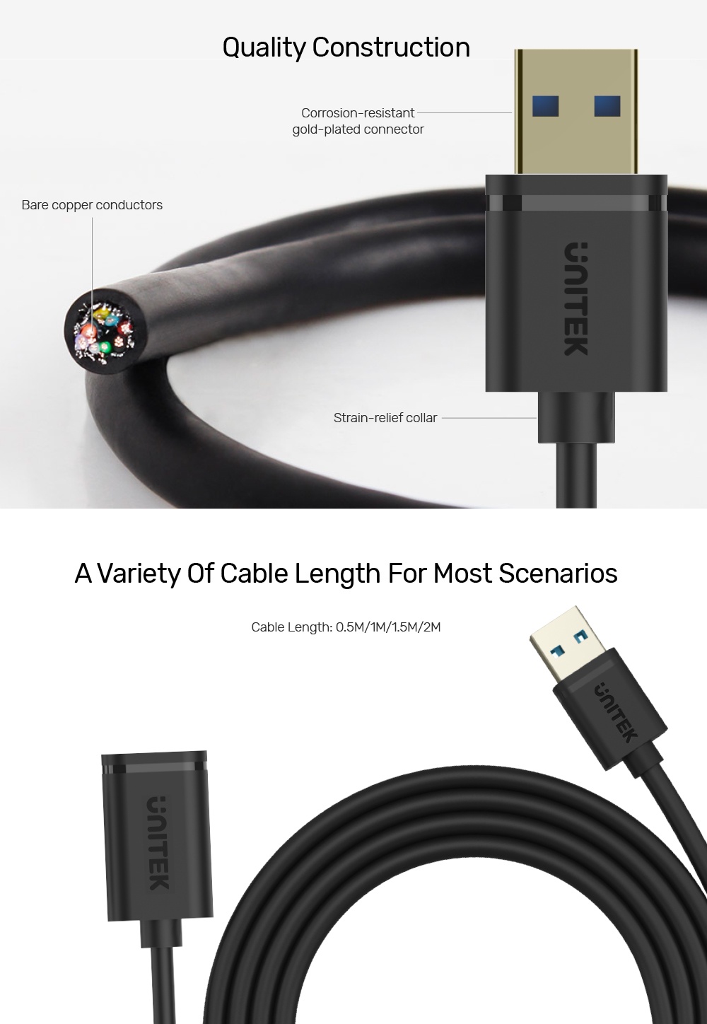 Unitek USB 3.0 Gen 1 Extension Cable USB-A Male to USB-A Female USB ...