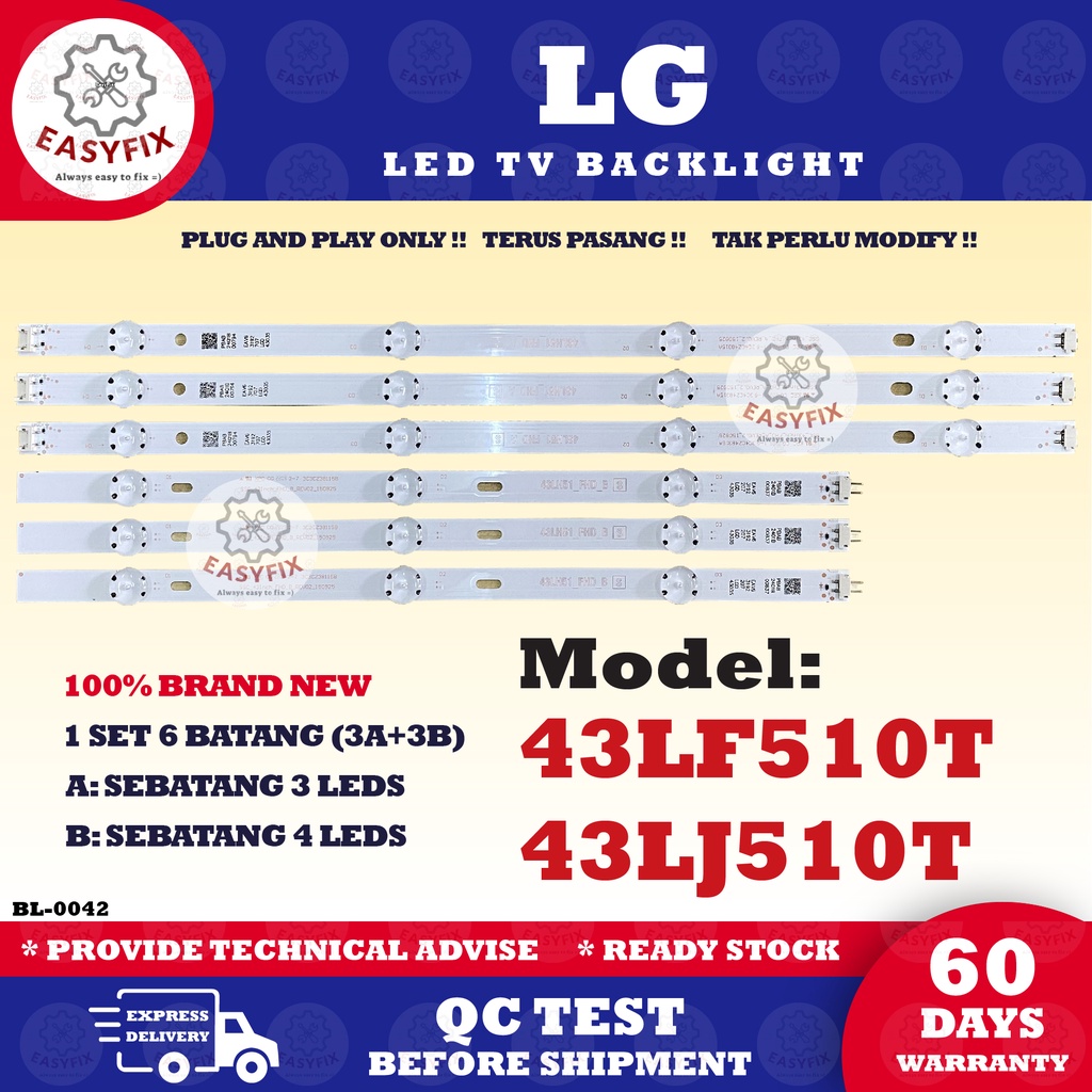 43LF510T / 43LJ510T LG 43 INCH LED TV BACKLIGHT ( LAMPU TV ) 43" LED BACKLIGHT43LF510 43LJ510 ...