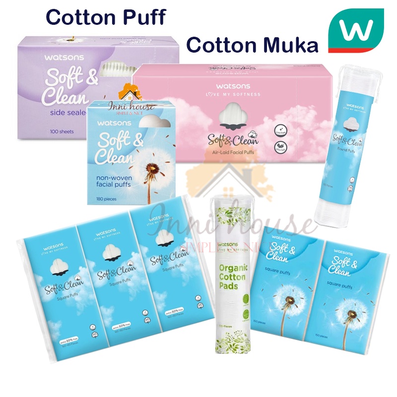 Watsons Soft & Clean Side Sealed 100's/ Square Puffs Face Cotton ...