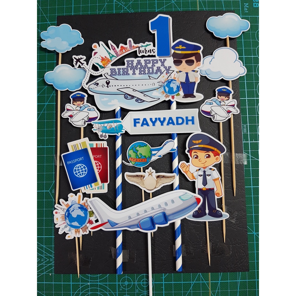 PILOT AEROPLANE Custom Cake Topper Happy Birthday Laminated Material ...