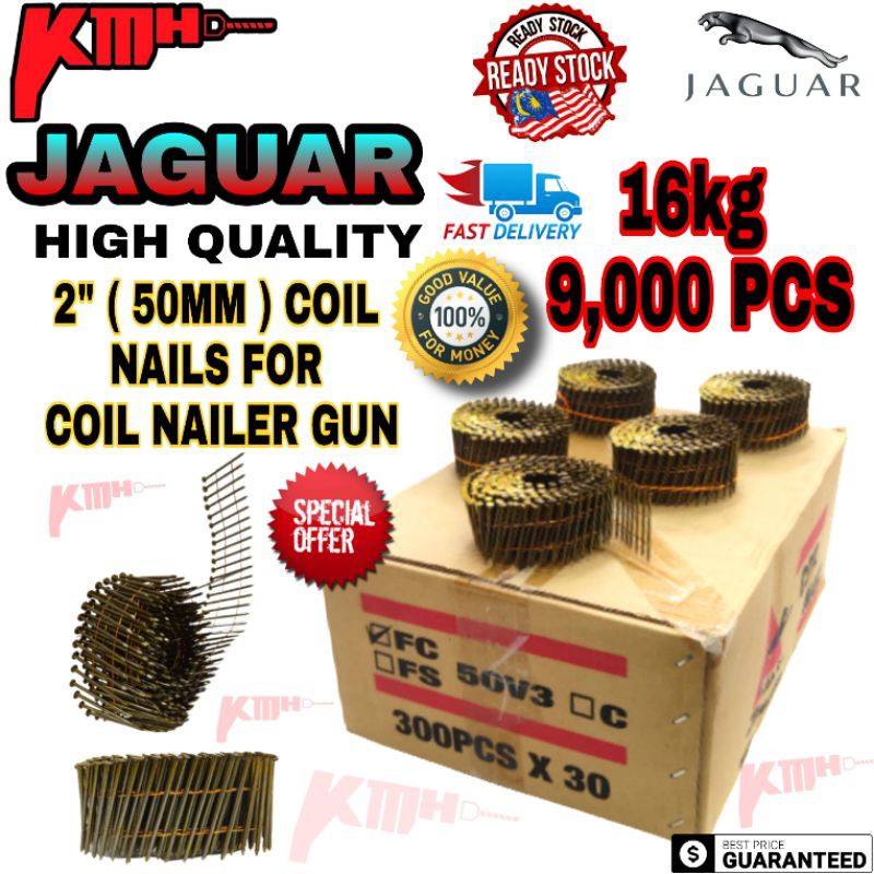 JAGUAR 🐆 (38mm, 45mm, 50mm, 65mm, 75mm,) COIL NAILS FOR COIL NAILER GUN ...
