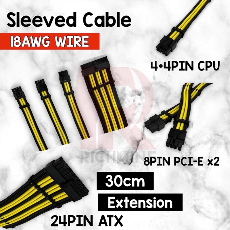 🔥PROMO🔥 Braided Modding Sleeved Cable Extension PSU COMB Blue Yellow ...