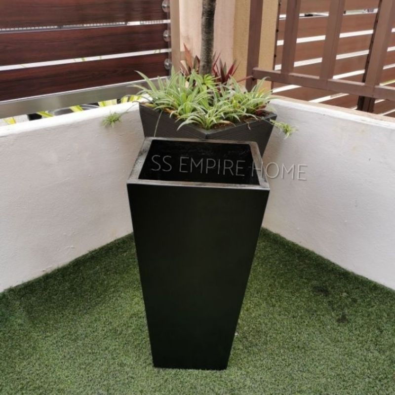 REX FP02 Matte Black Fiberglass Gloss Flower Pot Pasu Bunga Garden ...
