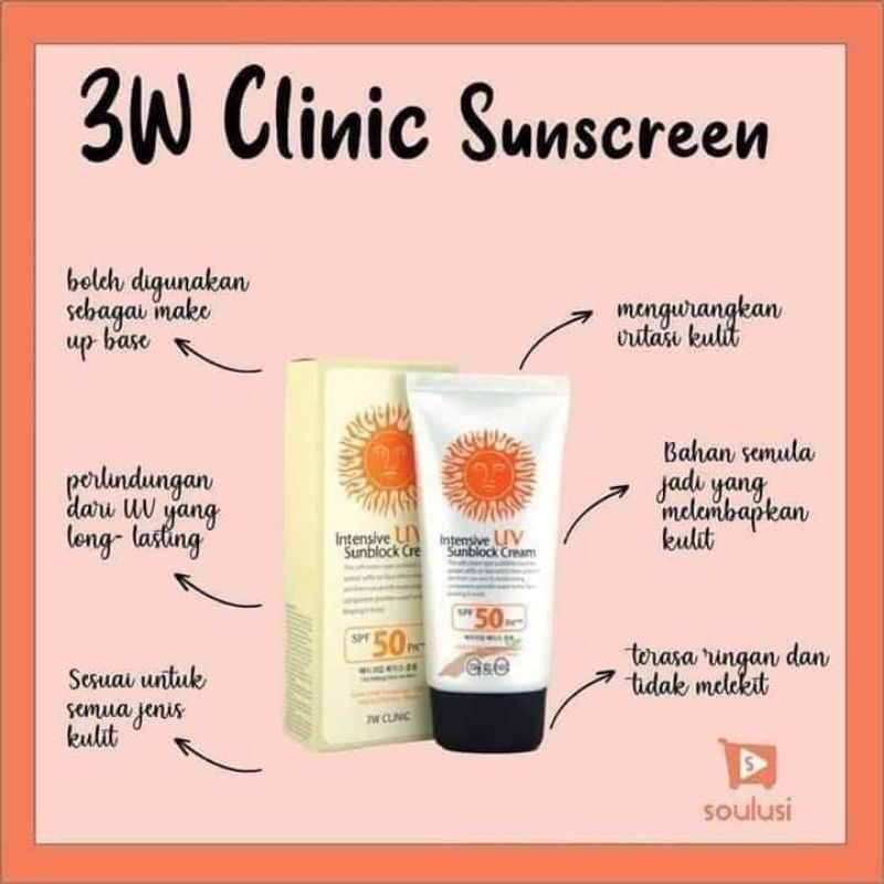 3W CLINIC Intensive UV SunBlock Cream SPF 50++/ Intensive UV Sunscreen ...