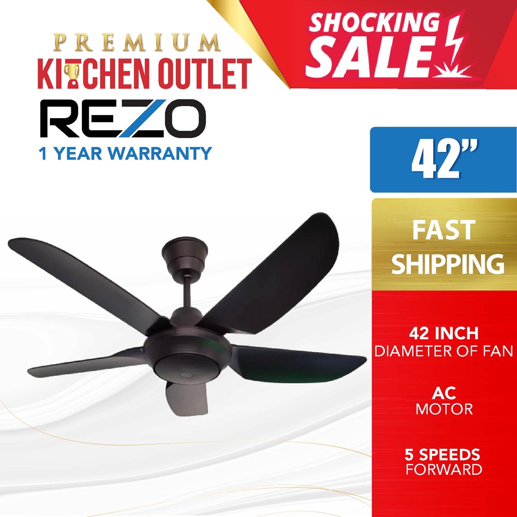 Rezo 42'' 5 ABS Blade 5 Speed AC Motor Ceiling Fan | AX42 | Rubine RCF ...