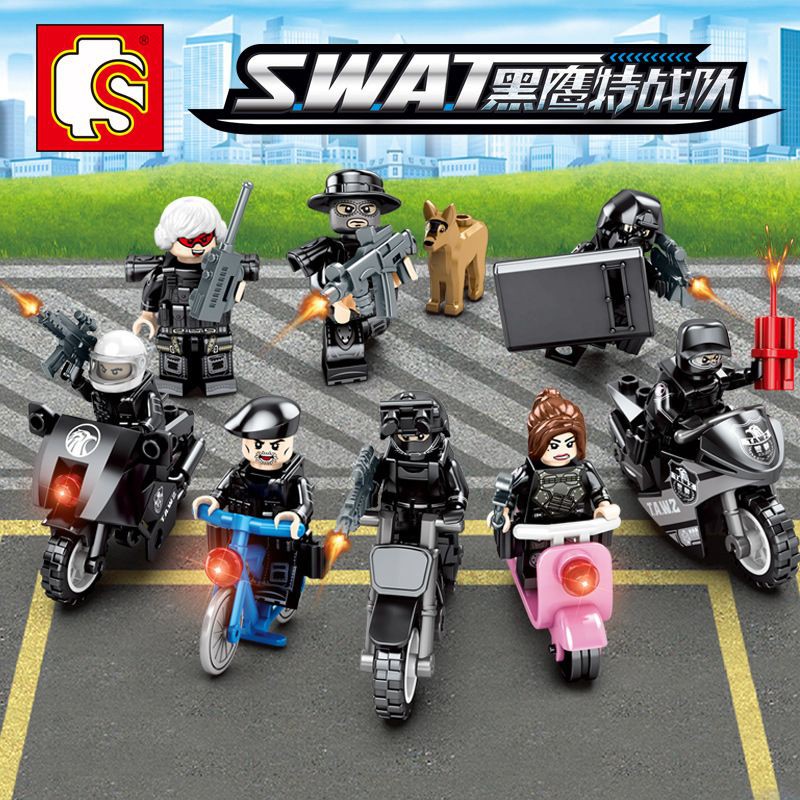 Complete Set Of 8 Lego Boxes SWAT Unit With Cool Vehicles Sembo Block ...