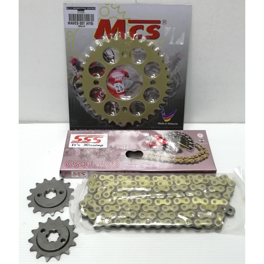 HONDA WAVE125 SSS 415 CHAIN & MCS 415 (14T) SPROCKET GOLD SET | Shopee ...