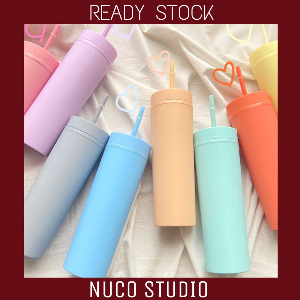 (𝗥𝗲𝗮𝗱𝘆 𝗦𝘁𝗼𝗰𝗸) INS Pastel Candy Macaron Color Plastic Water Cup Bottle ...