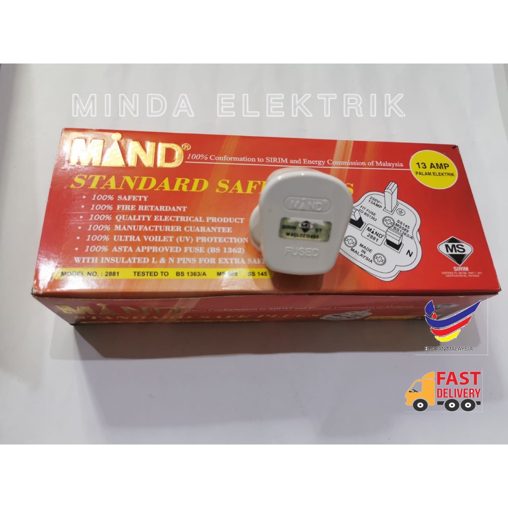 MIND 13A 250V 3 Pin Plug Top 2881 [SIRIM] Made in Malaysia 三角插/ 3 pin ...