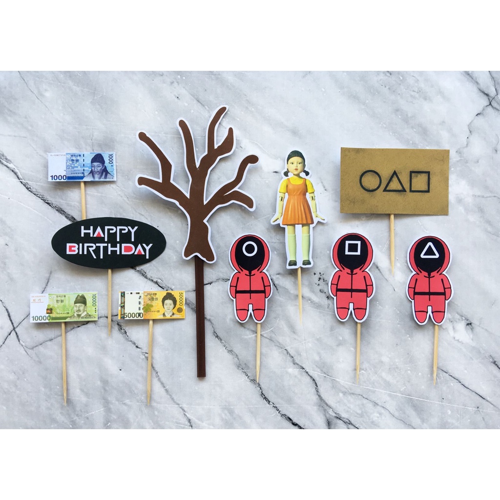 Squid game Topper decoration Murmer package for tumpeng cake decoration ...