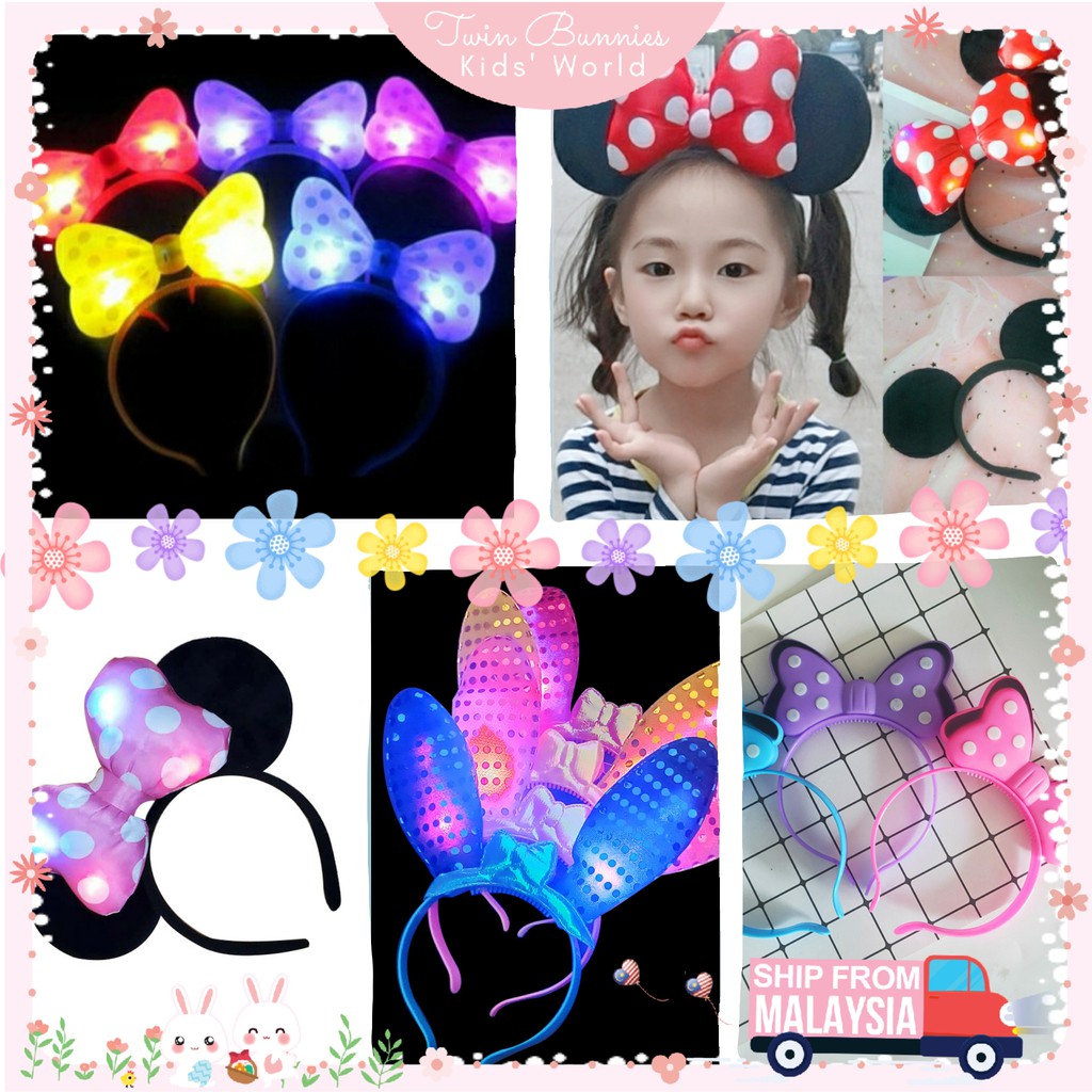 TB Minnie Kids Headband Blinking Bow Baby Girl Hairband Cute Toys for ...