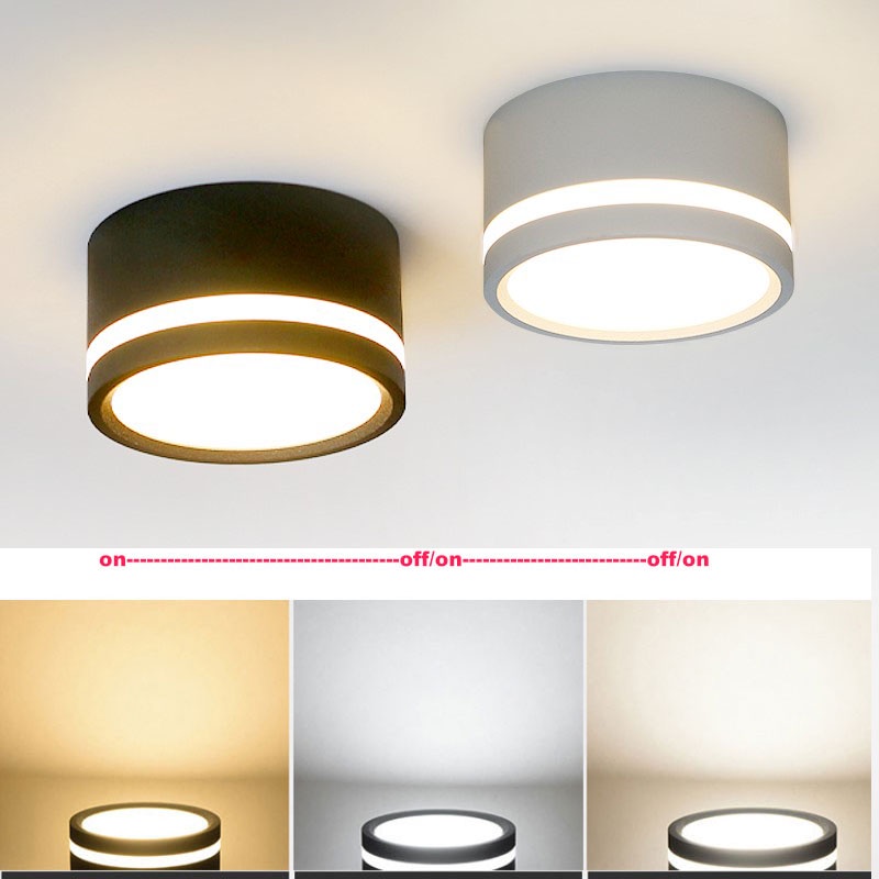 LED Surface Mounted Downlight Tri-color Ceiling Spotlight Home Three ...