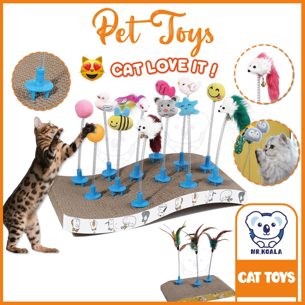 Cat Scratcher Board Elastic Cat Teasing Toy Fun Spring Tumbler Mouse ...