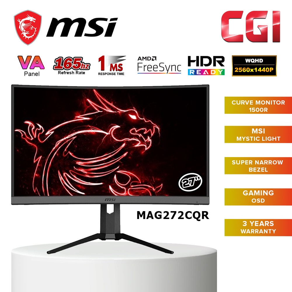 MSI Optix 27" MAG272CQR 165Hz 1ms WQHD VA HDR LED Curved Gaming Monitor ...