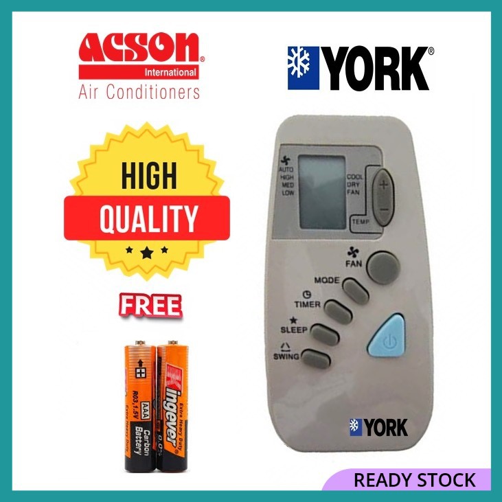 York / Acson Air Conditioner Remote Control FREE BATTERY Aircond ...