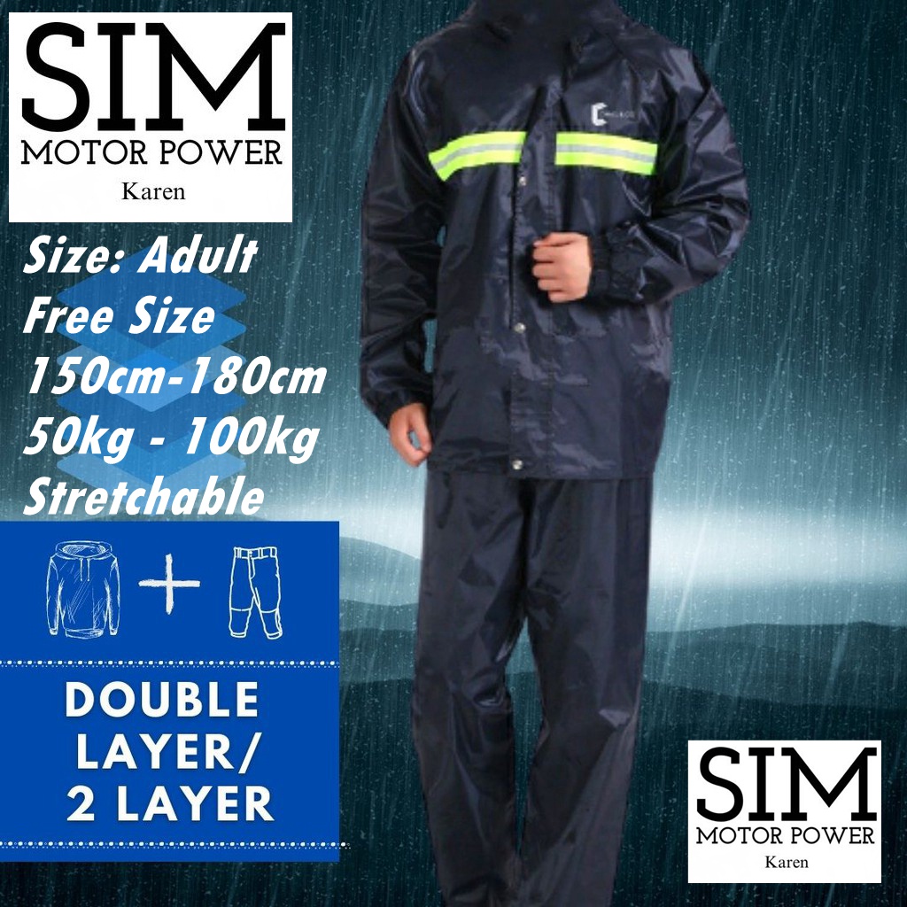 Baju Hujan Siap Seluar Set / Rain Coat + Pant Set Waterproof Jaket Jas ...